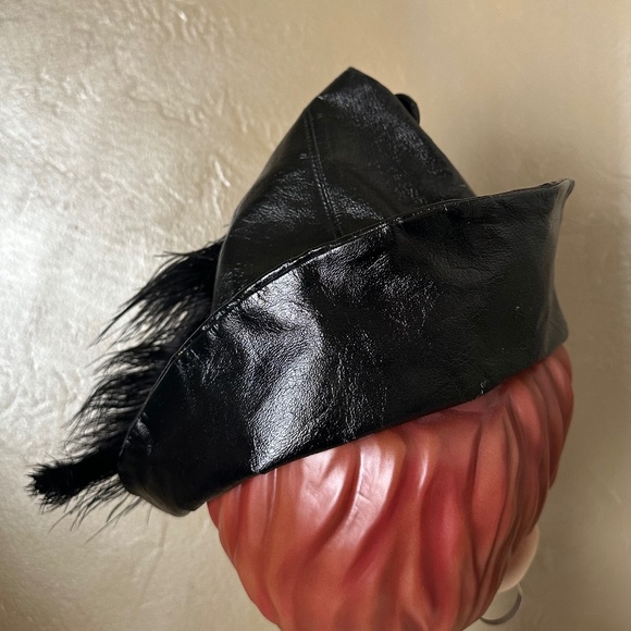 Accessories | Mod 196s Vintage Black Vinyl Hat With Pointy Crown Button ...